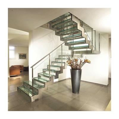 China Industrial steel staircase stair glass railing covering single stringer straight staircase for sale