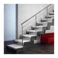 China Industrial steel staircase stair glass railing covering single stringer straight staircase for sale