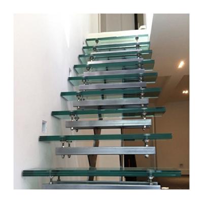 China Custom made staircase decorative glass stair straight steel rod staircase for sale