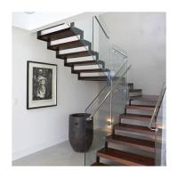 China Hot style industrial steel straight staircase solid wood treads of the stairs for sale