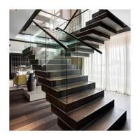 China Hot style industrial steel straight staircase solid wood treads of the stairs for sale