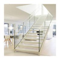 China Hot style industrial steel straight staircase solid wood treads of the stairs for sale