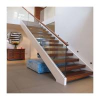 China Hot style industrial steel straight staircase solid wood treads of the stairs for sale