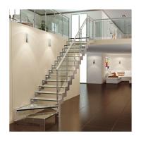 China Space saved staircase laminated glass steps stairs straight steel staircase for sale