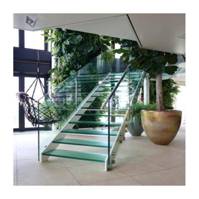 China Staircase latest design glass staircase tread indoor straight stairway for sale