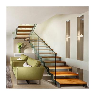 China Professional straight l shape stairs indoor cement based solid wood staircase for sale