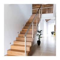 China Credit guarantee classic straight staircase double steel stringer wood stairs for sale