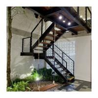 China Townhouse used straight stairs modern wood steel staircase for sale