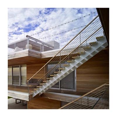 China Building materials straight staircase light modern steel wood stairs for sale