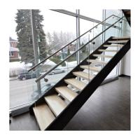 China Eco-friendly straight staircase customize wood treads stairs for sale