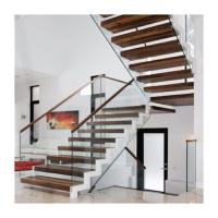 China Practical design straight steel rod staircase indoor steel wood stairs for sale