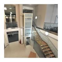 China Hotel straight steel glass staircase house wood tread stairs for sale