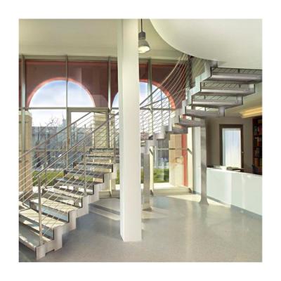 China Excellent design straight glass stairs hot sales carbon steel wood stair for sale