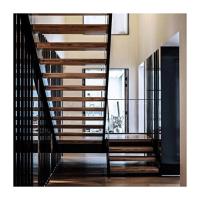 China Excellent design straight glass stairs hot sales carbon steel wood stair for sale