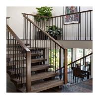 China Excellent design straight glass stairs hot sales carbon steel wood stair for sale