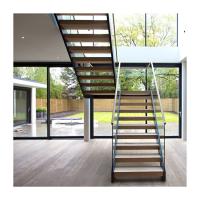 China Factory direct indoor iron railing straight staircase wood cantilevered stairs for sale