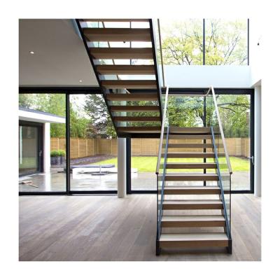 China Factory direct indoor iron railing straight staircase wood cantilevered stairs for sale