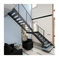 China Factory direct indoor iron railing straight staircase wood cantilevered stairs for sale
