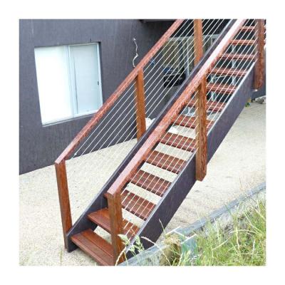China Professional customized prefabricated straight stair design frameless glass railing wood stairs for sale