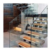China Museum straight floatings stairs designs easy to install indoor steel-wood stairs for sale