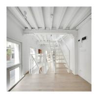 China Museum straight floatings stairs designs easy to install indoor steel-wood stairs for sale