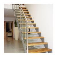 China Bright color straight iron staircase nature wood steps stairs for sale