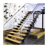 China Bright color straight iron staircase nature wood steps stairs for sale