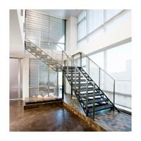 China New design straight staircase indoor steel railing wood stairs for sale