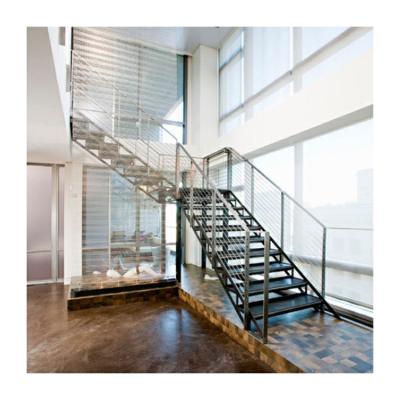 China New design straight staircase indoor steel railing wood stairs for sale