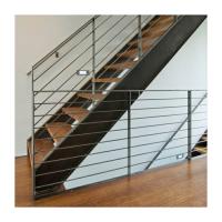 China New design straight staircase indoor steel railing wood stairs for sale