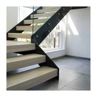 China New design straight staircase indoor steel railing wood stairs for sale