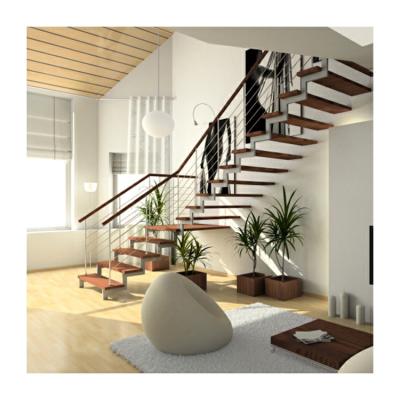 China Project straight staircase supply thick solid wooden tread stair for sale