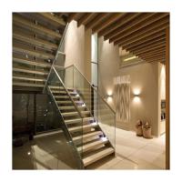 China Best selling prefab straight glass railing staircase customized color wooden tread stair for sale