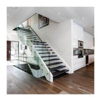 China Best selling prefab straight glass railing staircase customized color wooden tread stair for sale