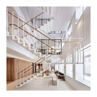 China Residential marble tread straight staircase customized solid wooden tread stair for sale