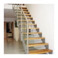 China Villa metal straight stairs yellow brown color wood step staircase for sale