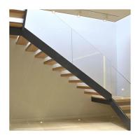 China Villa metal straight stairs yellow brown color wood step staircase for sale
