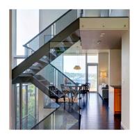 China Latest fashion european style straight stairs high level wood box tread staircase for sale