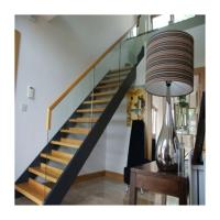 China Residential indoor straight glass floating stairs dull color solid wood tread staircase for sale