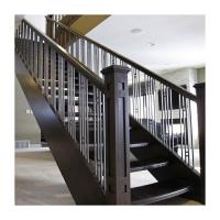 China Residential indoor straight glass floating stairs dull color solid wood tread staircase for sale