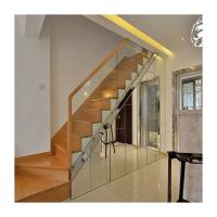 China Residential indoor straight glass floating stairs dull color solid wood tread staircase for sale
