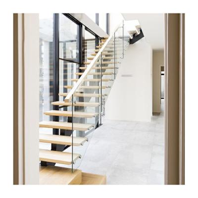 China General direct sales height quality double straight stairs light wooden box tread staircase for sale