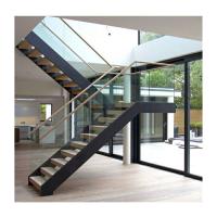 China General direct sales height quality double straight stairs light wooden box tread staircase for sale