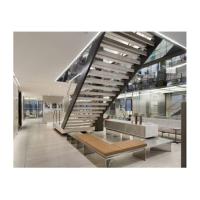 China Apartment refabricated straight stairs cantilever wooden staircase for sale