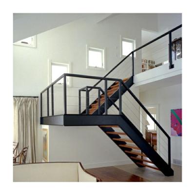 China The best outdoor steel straight glass stairs indoor loft solid wood treads staircase for sale