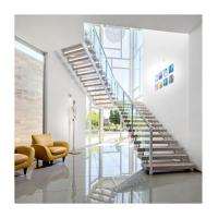 China Indoor Modern Straight Stairs Stainless Steel Wooden Staircase for sale