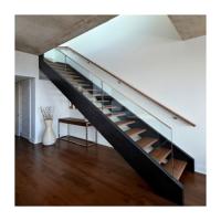 China Indoor Modern Straight Stairs Stainless Steel Wooden Staircase for sale