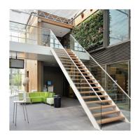 China Indoor Straight Oak Staircase Modern Steel Wood Staircase Customized for sale