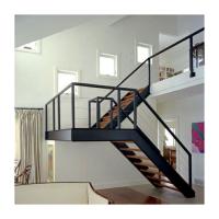 China Department Mono Stringer Stair Carbon Steel Straight Red Wood Box Tread Staircase for sale
