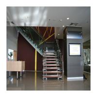 China Decorative Straight Wooden Staircase Glass Treads Straight Stairs for sale